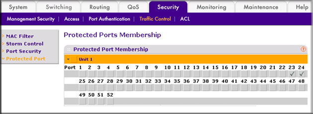 How do I configure a protected port to isolate ports using the web interface on my managed ...